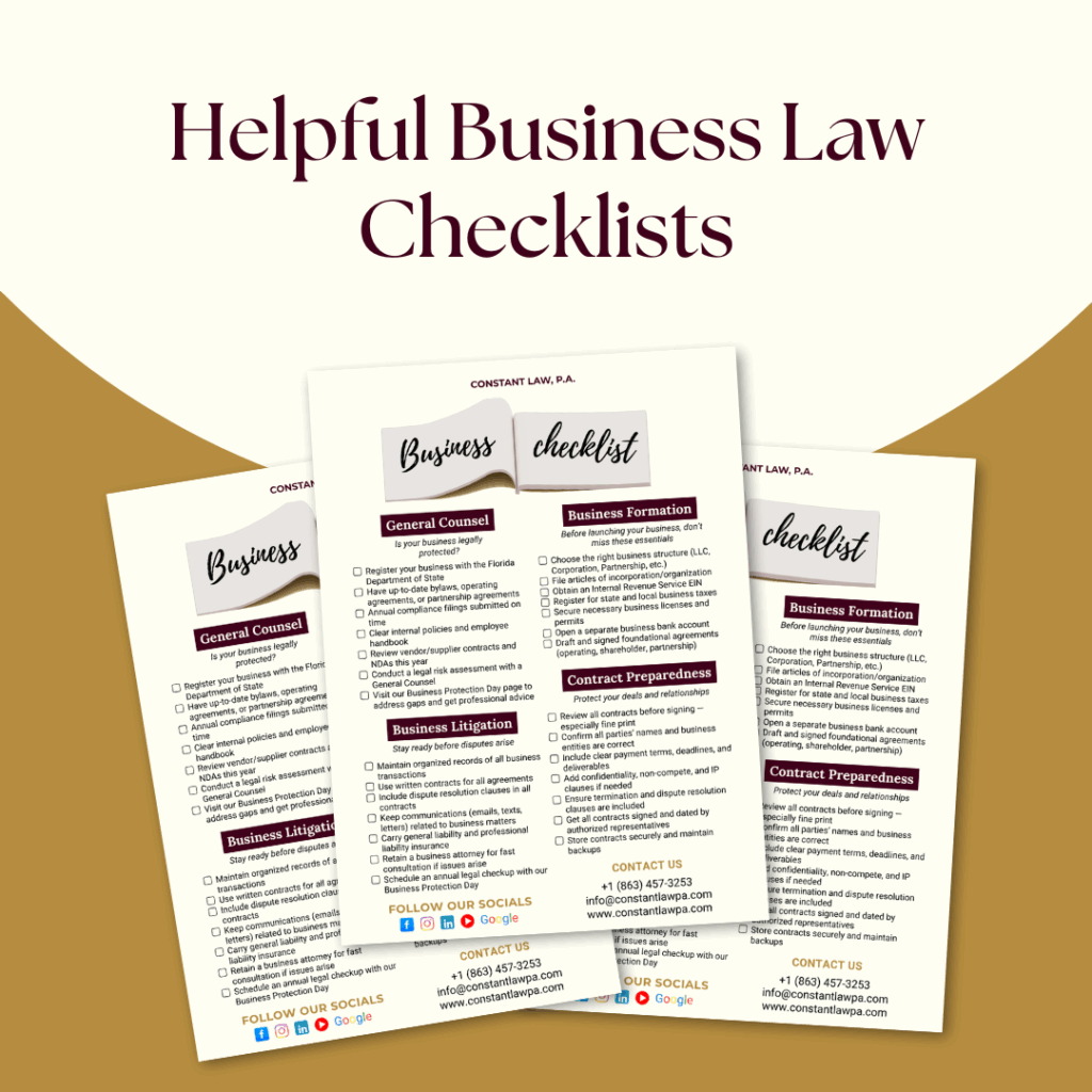 Free Resource BL - Helpful Business Law Checklists - Constant Law, P.A ...